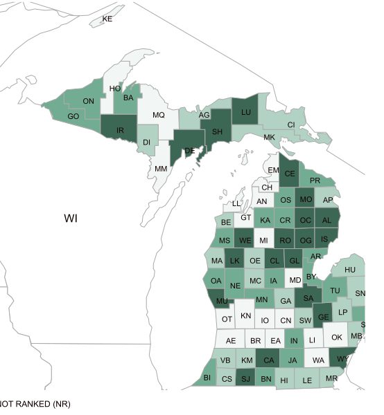 Michigan County Health Rankings From The County Health Rankings ...